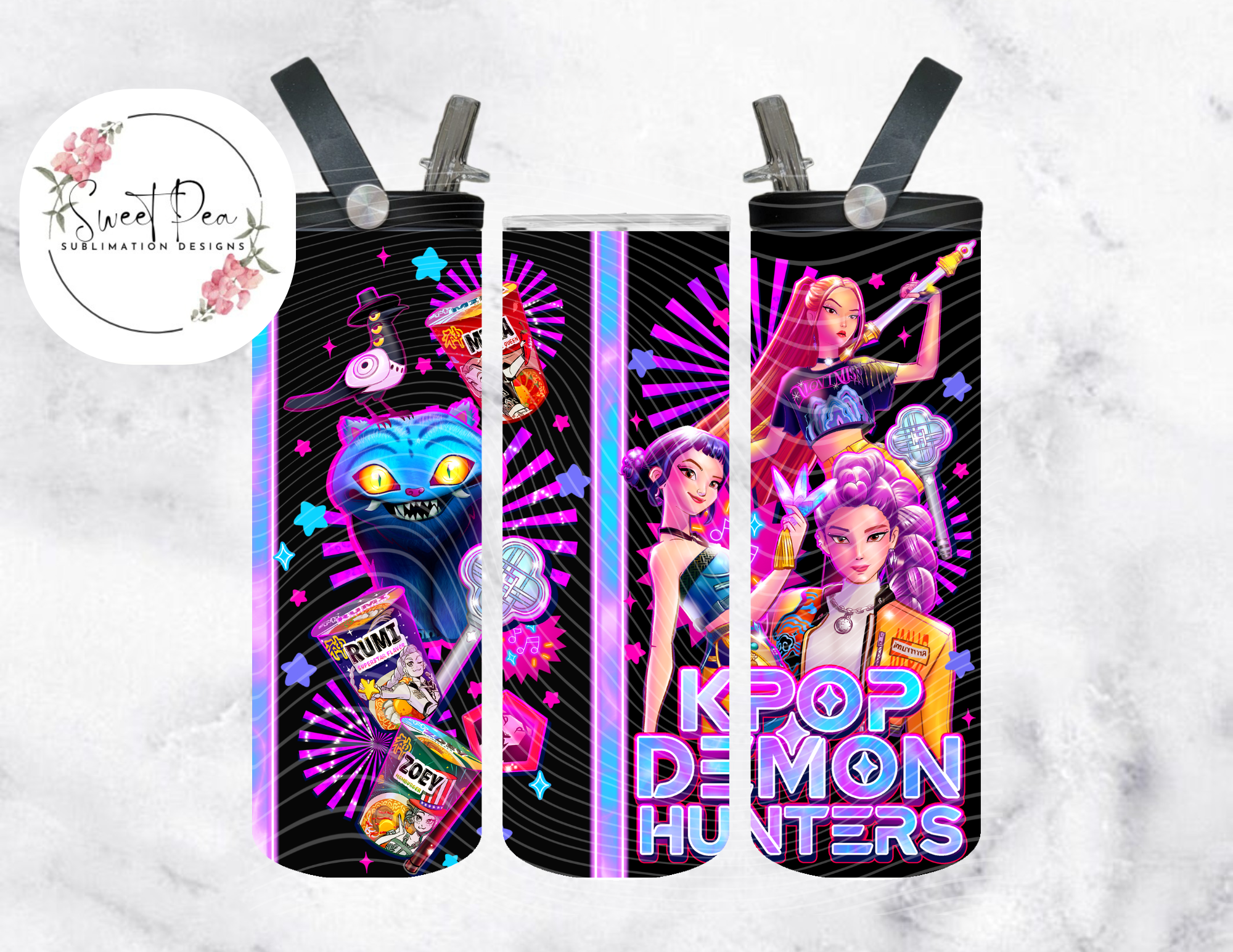 K-Pop Demon Hunters Huntrix/Saja Boys 20oz Flip Top Tumbler – Sweet Pea ...